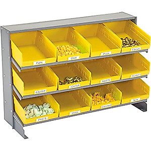 Global Industrial 3 Shelf Bench Rack, (12) 8" W Yellow Bins, 33x12x21