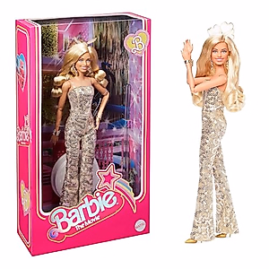 Barbie Margot Robbie as in Gold Disco Jumpsuit The Movie Collectible Doll (HPJ99)