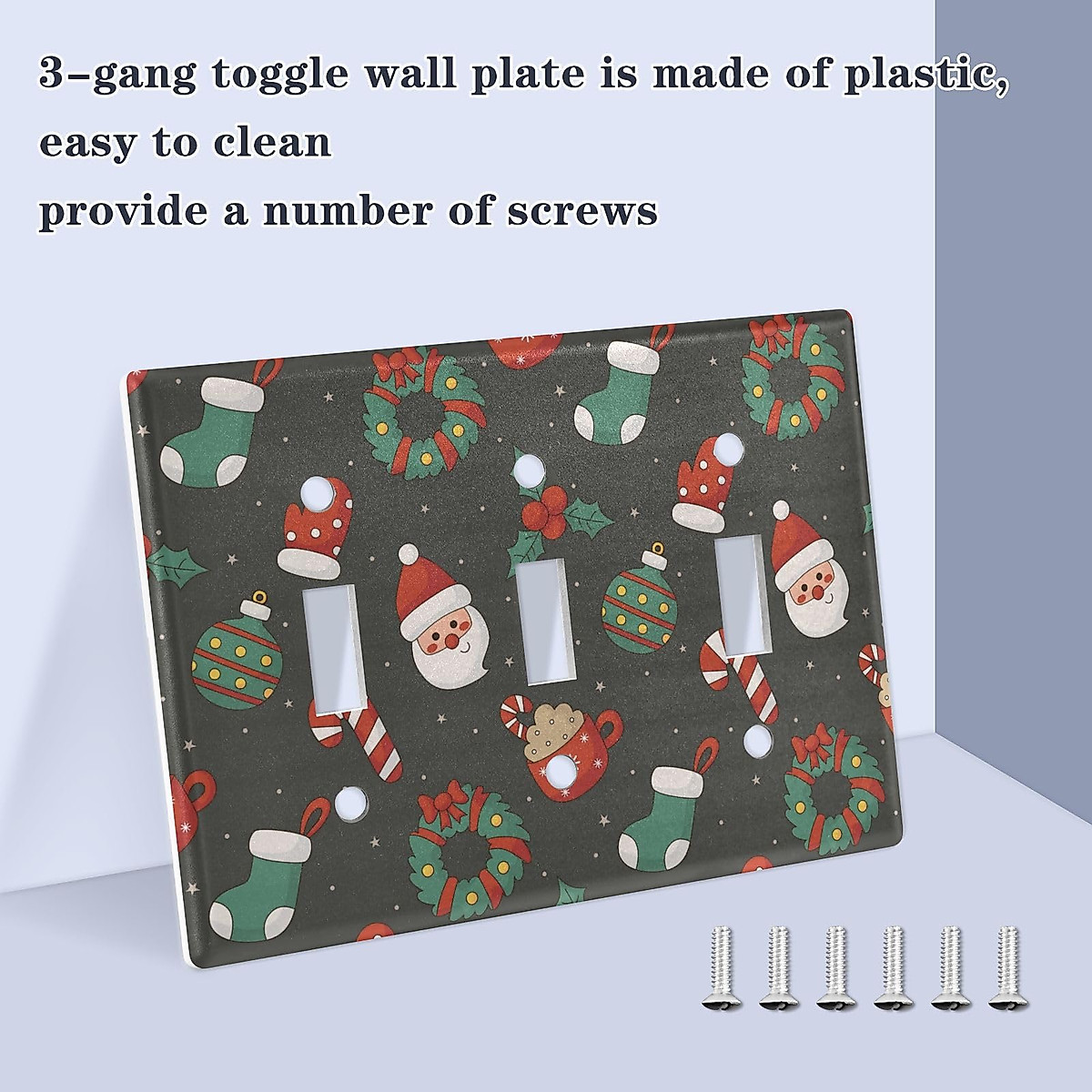 FJDENG Christmas Santa Claus Light Switch Cover,PC Decorative Double Toggle Switch Plate Covers Standard Size 1 Gang,4.56 x4.48 Inch