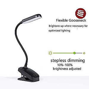 COLORLIFE Desk Lamp Battery Operated Rechargeable Clip On Reading Light Light up to 100 hrs Flexible Gooseneck Cordless Dimmable Lamp for Desk Bed Headboard Piano (Black)