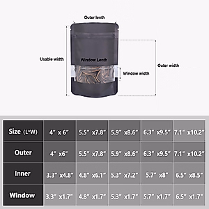 ODDIER 4"x6" 120pcs Smell Proof Mylar Bags for Food Storage, Stand-up Resealable Mylar Bags Food Storage Bags with Matte Window, Foil Pouch Stand-up Bags for Food Self Sealing Storage（Black ）