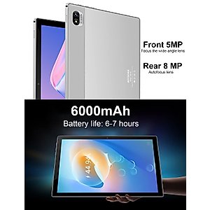 AOYODKG Tablet with Keyboard, 2 in 1 Tablet 10 Inch 10GB RAM + 64GB ROM with 5G WiFi, Android Tablet HD IPS, Octa-Core 2.0Ghz, 5MP + 8MP Camera, Bluetooth, 6000mAh, GPS, 1TB Expand - Silver