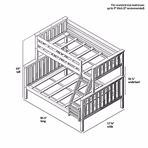 Max & Lily Bunk Bed, Twin-Over-Full Wood Bed Frame For Kids, Blue