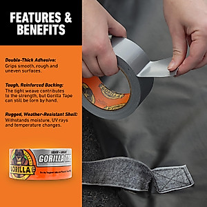 Gorilla Tape, 1.88 in x 10 yd, Silver (Pack of 1) - Duct, Utility, Triple Layer Strength, Indoor & Outdoor, Weather Resistant Shell