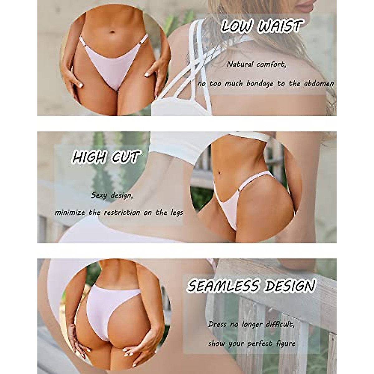 ALL OF ME Adjustable Seamless Underwear for Women Sexy Cheeky Panties High Cut Bikini Underwear No Show Stretchy 6 Pack XS-L