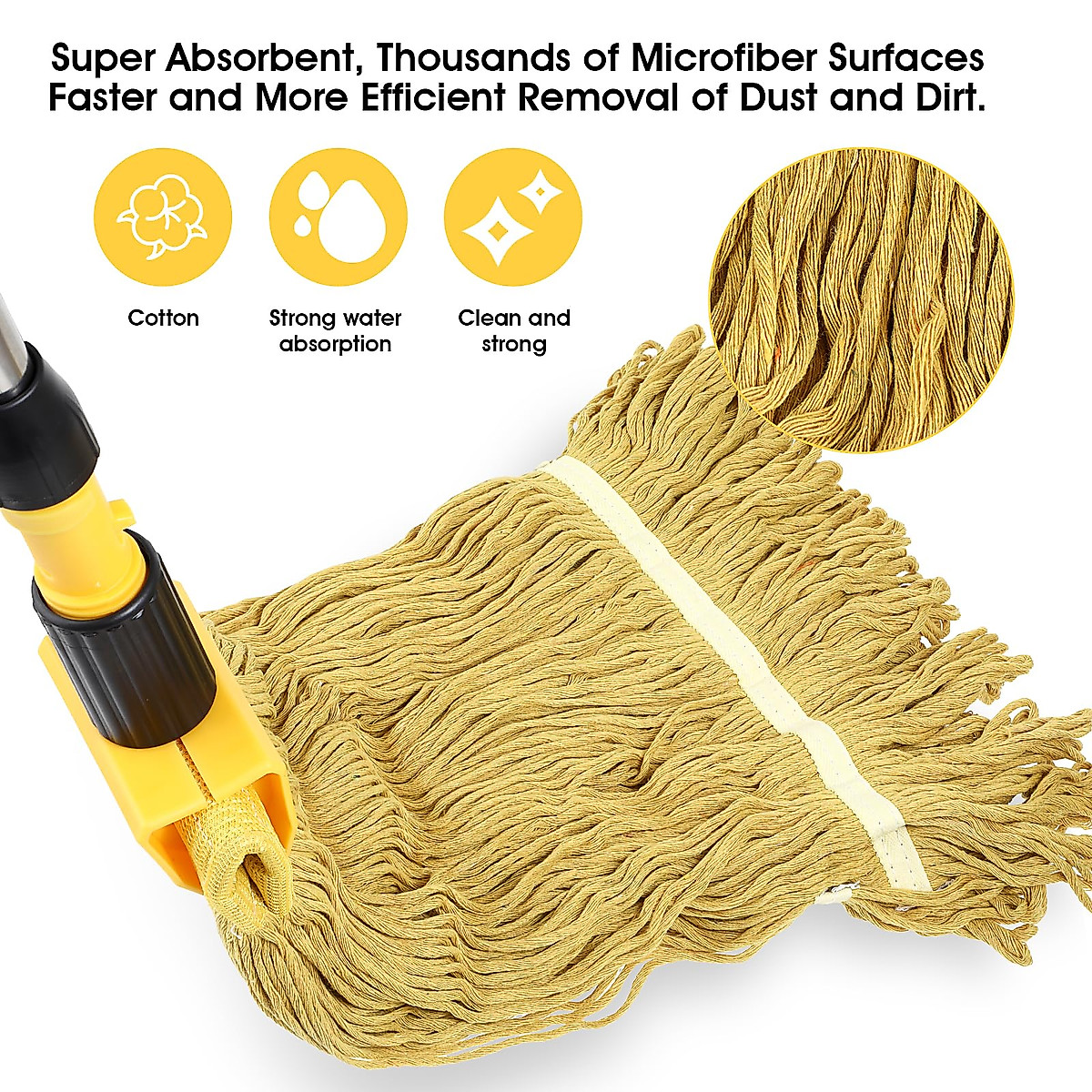 Commercial Mop, Looped-End String Industrial Mop, Heavy Duty Mops with 2 String Mop Heads for Floor Cleaning, Blue/Yellow