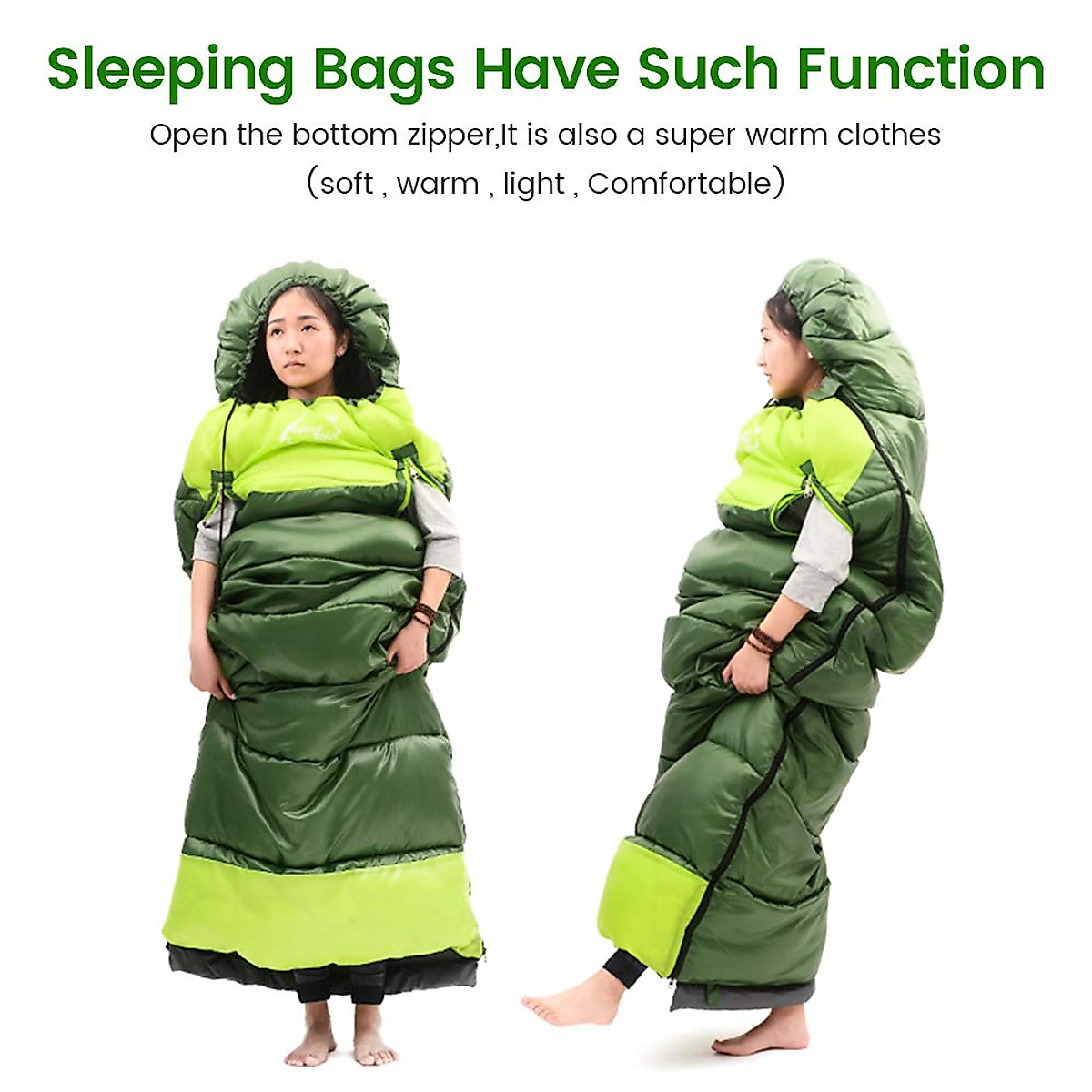 Sleeping Bag Wearable Lightweight Waterproof Sleeping Bags with Zippered Holes for Arms and Feet, Sleeping Bag for Adults, Women, Man, Kids, Camping, Hiking, Backpacking, Traveling - 2.98lbs,Green