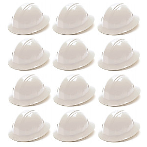 Pyramex HP24110 Full Brim Hard Hat 4 Point Ratchet Suspension - White, 12 Count