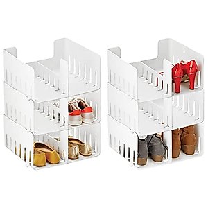 mDesign Stackable Shoe Storage Organizer for Organizing Men's and Women's Shoes Inside Closet - Holds Booties, Pumps, Sandals, Wedges, Flats, Heels - Each Holds 2 Pairs - 6 Pack - White