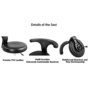 Nazalus Rolling Stool Task Chair Drafting Adjustable with Wheels and Backrest Heavy Duty for Office Kitchen Medical Dentist Shop Lab and Home(Without Footrest)