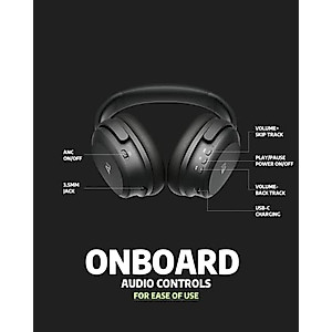 ausounds Wireless Bluetooth Headphones with Hybrid Active Noise Cancelling, Over-Ear Headset, aptX HD Supported, Bi-Fold, Protein Earmuffs, Deep Bass, Build-in Mics, 30 Hours Playtime (AU-XT, Black)