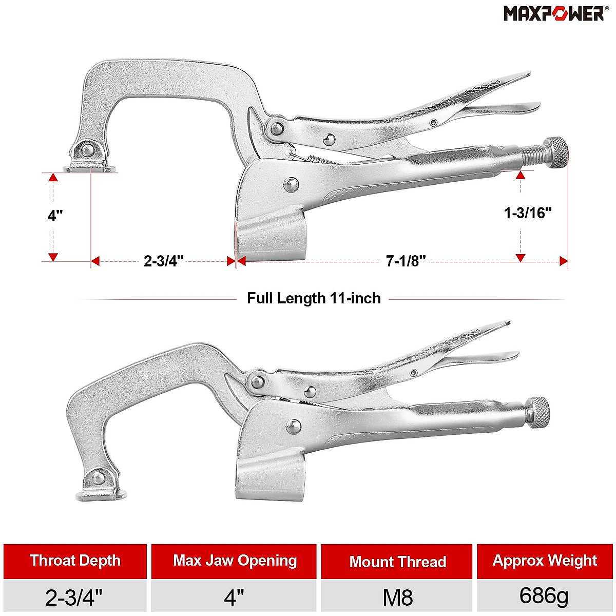 MAXPOWER Bench Clamp 11-inch, Welding Table Mount Locking C-Clamps, Pack of 2