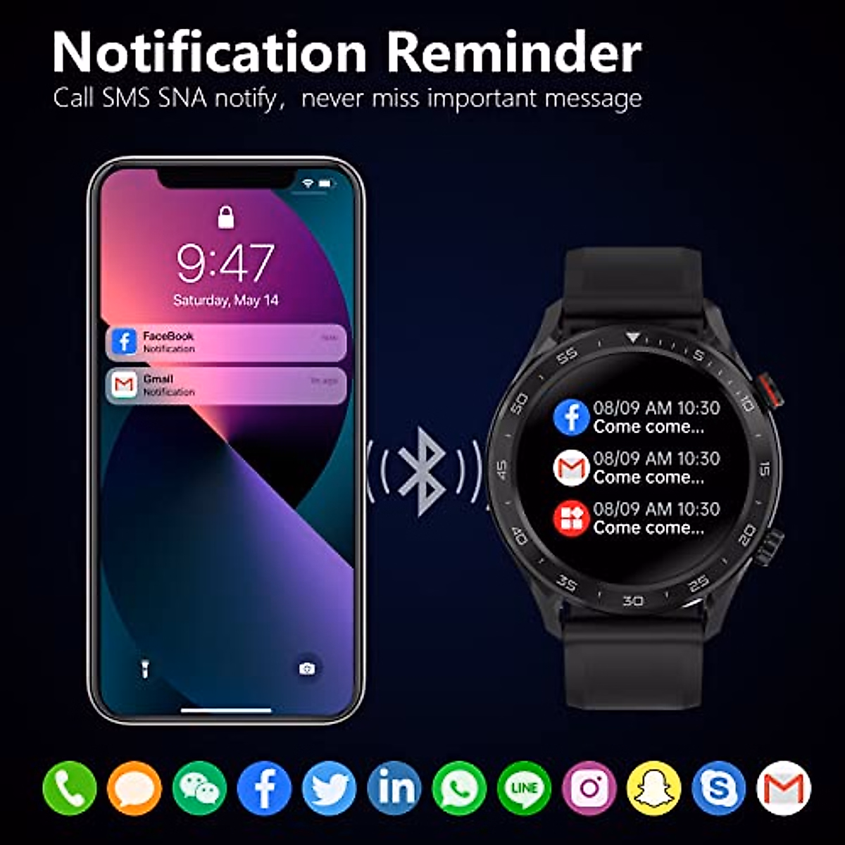 Bebinca GT2 Pro Smart Watch for Men (Make/Receive Call), SpO2/Real-time Heart Rate/Sleep Monitor/Voice Assistant Fitness Tracker, Built-in MP3 for iPhone Samsung Android Phones, Silicone Bands