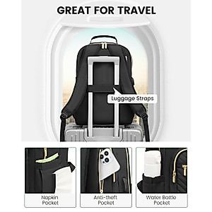 LOVEVOOK Quilted Laptop Backpack Stylish Laptop Bag for Women Work Computer Bags Bookbag Purse,15.6-Inch, Black