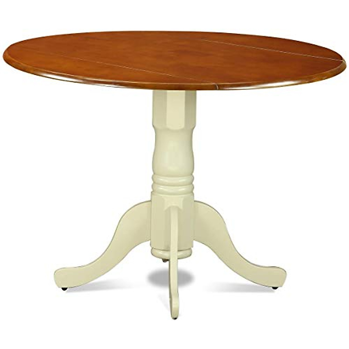 East West Furniture Dublin 5 Piece Modern Set Includes a Round Wooden Table with Dropleaf and 4 Dining Chairs, 42x42 Inch, Buttermilk & Cherry