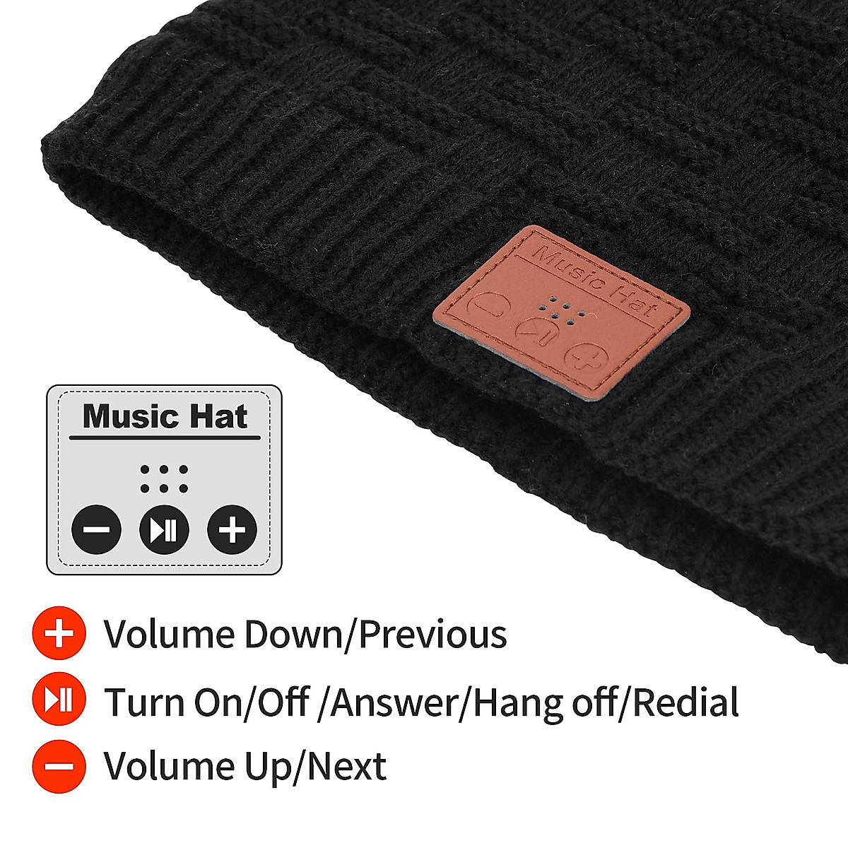 Wireless Beanie Hat with Wireless Headphones, Wireless Winter Hat Built-in HD Stereo Speakers, Men Gifts for Boyfriend Wireless Music Cap for Outdoor Sport Black