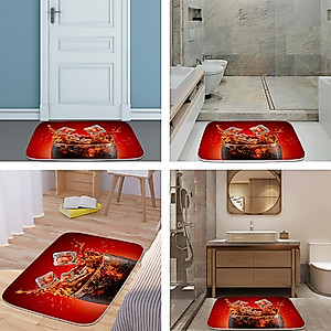 Red Soft Drink Ice Modern Bath Rugs for Bathroom Non Slip Door Rug with Rubber Backing Memory Foam Absorbent Mat Kitchen Floor Carpet (16W x 24L)