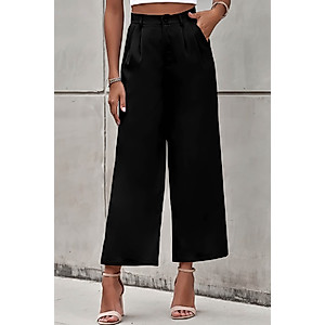 PRETTYGARDEN Women's Casual Summer Work Pants High Waisted Palazzo Pant Flowy Wide Leg Trousers with Pockets (Black,Medium)