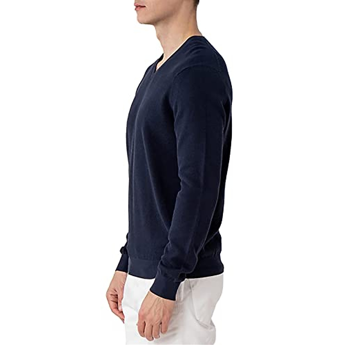 Mens V Neck Sweater Cotton Long Sleeve Pullover Knit Shirt Lightweight Casual Slim Fit Basic Tops,Navy M