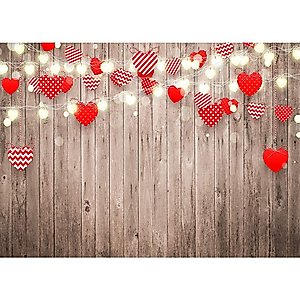 Maijoeyy 7x5ft Valentine's Day Backdrop for Photography Rustic Wood Red Love Heart Valentines Backdrop Romantic Love Theme Valentine Photoshoot Backdrop Photo Booth Props