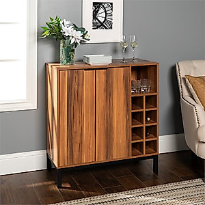 Walker Edison Mid-Century Modern Wood Kitchen Buffet Sideboard-Entryway Serving Storage Cabinet Doors-Dining Room Console, 34 Inch, Brown