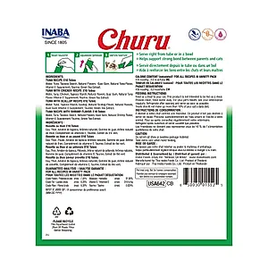 INABA Churu Cat Treats, Grain-Free, Lickable, Squeezable Creamy Purée Cat Treat/Topper with Vitamin E & Taurine, 0.5 Ounces Each, 40 Tubes, Tuna & Seafood Variety Box