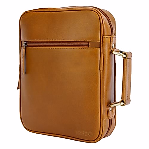 Elizo Genuine Real Leather Bible Cover with Zipper, Bible Case for Women Bible Cover for Men Medium, Bible Bag Book Cover Bible Holder Bookmark Religious Christian Gifts Carrying Case, Savanna