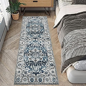 RUGSREAL Boho Washable Runner Rug 2x6 Hallway Runner Vintage Floral Carpet Runner Non Skid Machine Washable Low Pile Non-Shedding Runners Foldable Entry Throw Area Rug for Living Room Bedroom