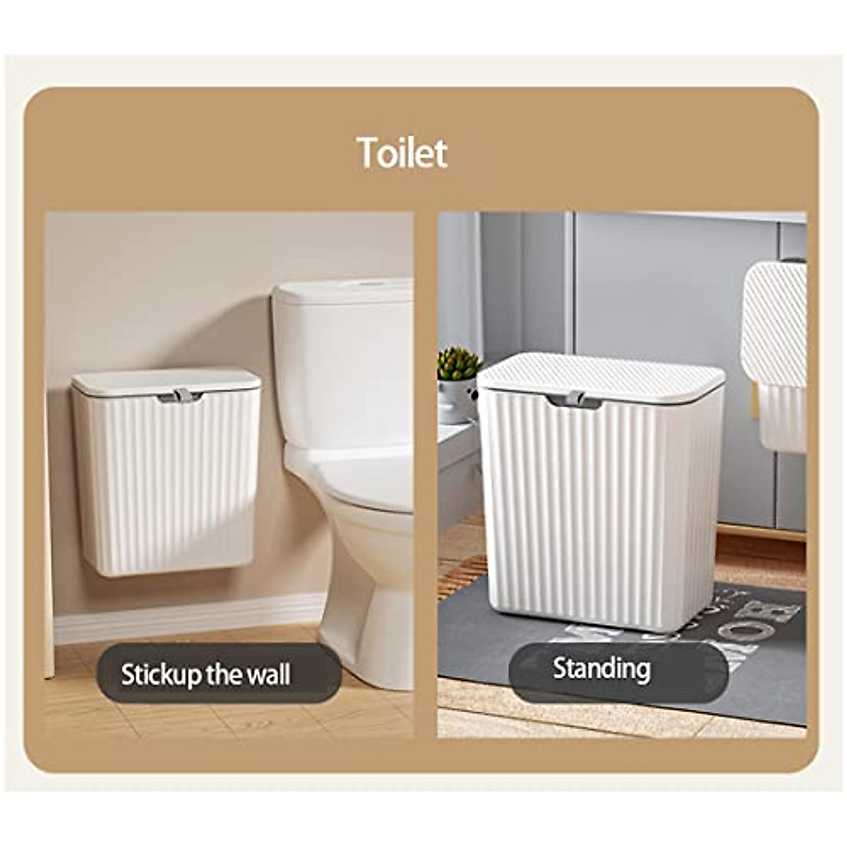 2.4 Gal Hanging Trash Can for Kitchen Cabinet Door with Slide Open Lid, Wall Mounted Plastic Garbage Bin for Kitchen Under Sink, Bathroom, Cupboard, Bedroom, Office, Camping