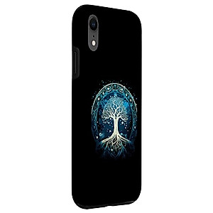 iPhone XR Odin Tree of Life Viking Valhalla Pagan Blue and Yellow Case