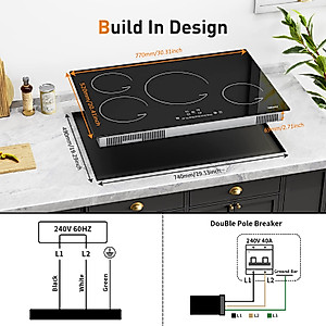 Cooktop 30 inch Induction Cooktop，Built-in 4 Burner IsEasy Induction Hob Drop-in 4 Burner Induction Stovetop, 9 Power Levels, Sensor Touch Control, Child Safety Lock, Timer