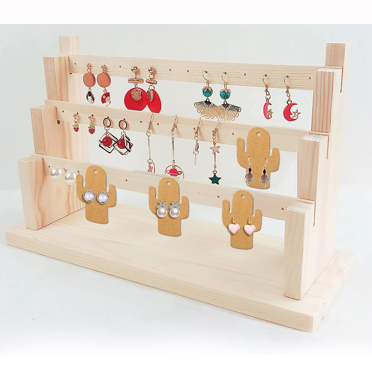 Lesnala 300 Pcs Cactus Earring Display Card,with 300 Self-Seal Bags and 300 Set Earring Backs for DIY Ear Studs and Jewelry Display in Store and Jewelry Boxes…