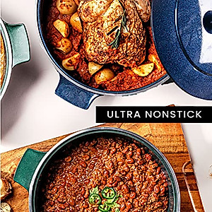 Granitestone Lightweight 5 Qt Dutch Oven Pot with Lid, Nonstick Dutch Oven Set, 10 in 1 Enamel Stock Pot/Cooking Pot & Dutch Oven for Sourdough Bread Baking, Oven/Dishwasher Safe, Non Toxic -Blue