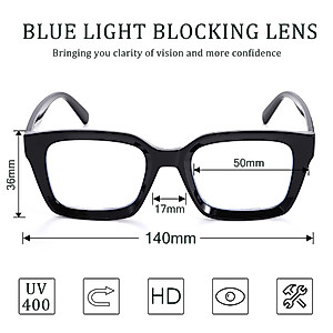 Rmerom Blue Light Glasses for Women Men Fashion Black Glasses Classic Square Eyewear Thick Non Prescription Frame (Black Glasses)