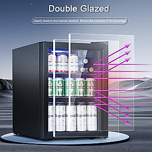 Antarctic Star Beverage Refrigerator Cooler-68 Can 16 Bottle Mini Fridge for Soda Beer Wine Champagne,Glass Door, Drink Dispenser, Knob Control,for Home and Bar,1.7Cu.Ft,Black…