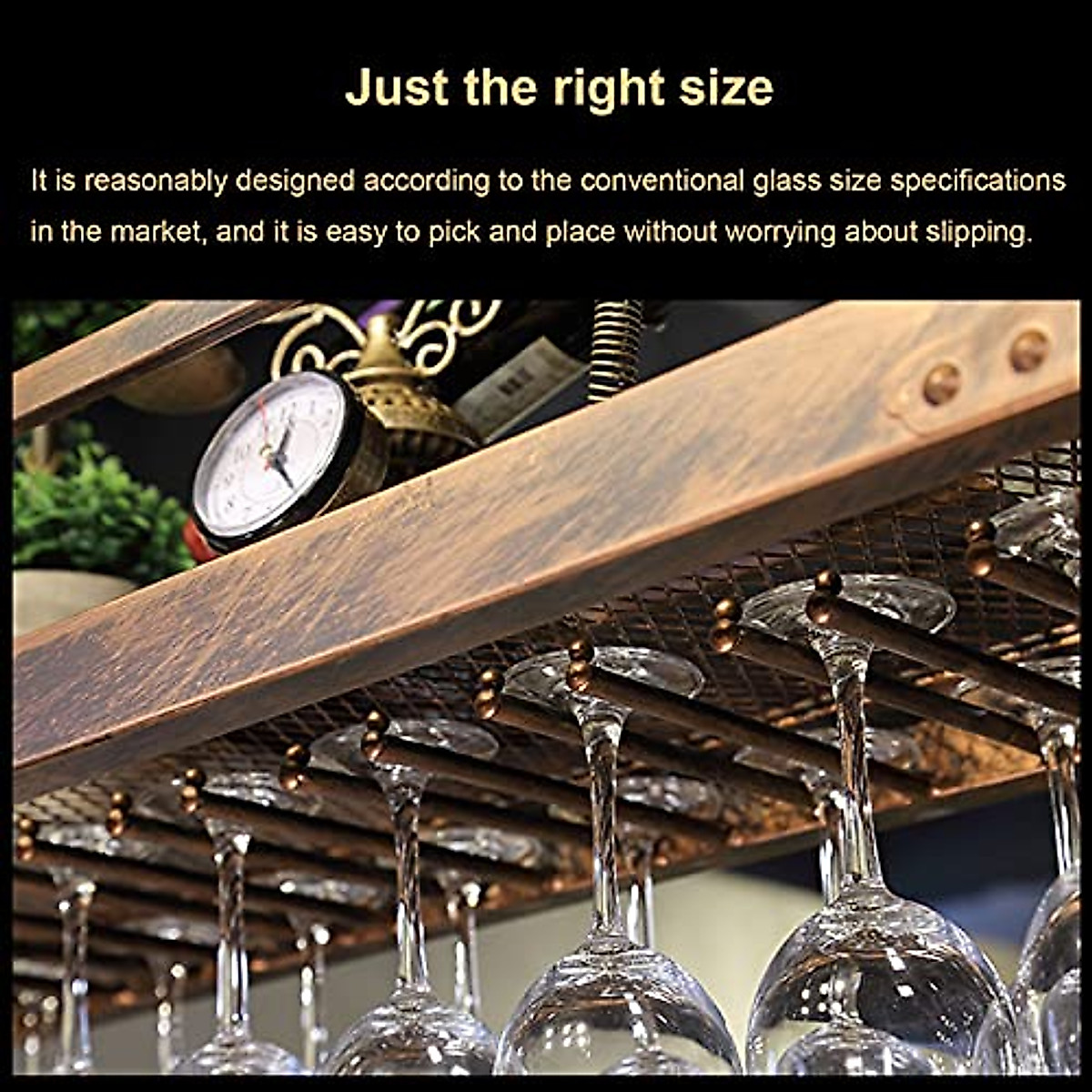 Wine Rack, Upside Down Goblet Rack, Hanging Wine Holder Bar Table, Household Hanging Cup Rack, Wine Ornaments, Height-Adjustable Wine Hanger Organizer Rack (Color : A, Size : 60 *