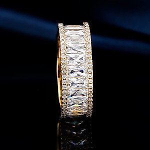 MDFUN 18K Yellow Gold Plated Eternity Rings for Women Cubic Zirconia Wedding Promise Engagement Band Size 8