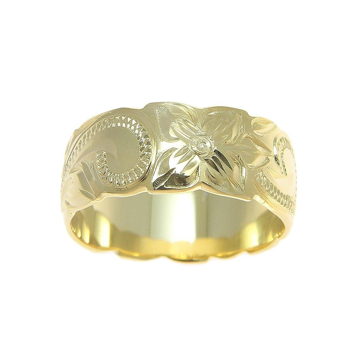 Arthur's Jewelry Yellow gold plated 925 sterling silver Hawaiian 8mm plumeria flower scroll cut out edge ring size 4