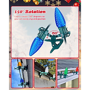 Minetom C7 C9 Christmas Light Clips Outdoor, 100 Count Universal Quick Christmas Light Spring Clips for Outside Roof Gutter Shingle Fence E12 E17 Base