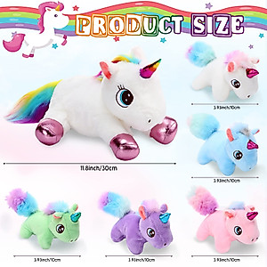 Sumind Rainbow Unicorn Mommy Stuffed Animal with 5 Cute Baby Unicorns in Her Tummy Plush Toy for Mama Girls Baby Toddler Kids 3 4 5 6 7 8+ YearChristmas Birthday Gifts(Adorable Style,White)