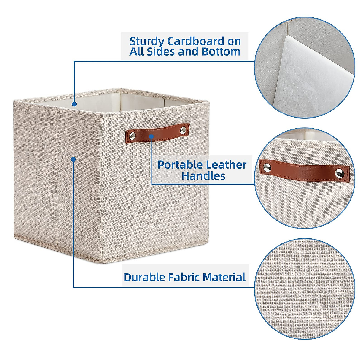 Temary 11x11 Storage Cubes Fabric Storage Cubes Storage Bins with Dual Leather Handles Canvas Storage Boxes for Organizing Home, Office, Nursery, Shelf, Closet (Beige, 11 x 11 x 11)
