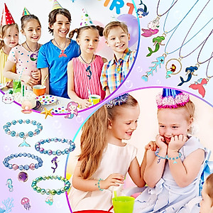 97 pcs Mermaid Party Favors Birthday Party Supplies Bubble Wands Stickers Bags Necklaces Keychains Bracelets Diving Gem Stamps Decorations Toys for Kids Girls Goodie Bag Fillers Summer Sea Toys Prize