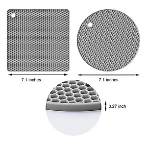 FELIBAY Silicone Trivet Flexible Pot Mats Non Slip Potholder Heat Resistant Kitchen Trivet Hot Pads, Multi Purpose Pot Holder Jar Opener Spoon Holder Oven Mitts (Grey)