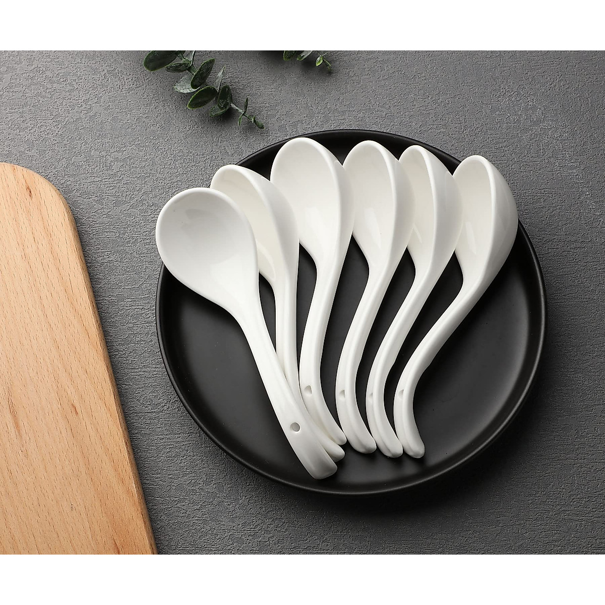 Soup Spoons Asian Soup Spoon Set of 6 Ceramic Chinese Soup Spoons Porcelain Ramen Spoons for Pho Dumpling Miso Cereal