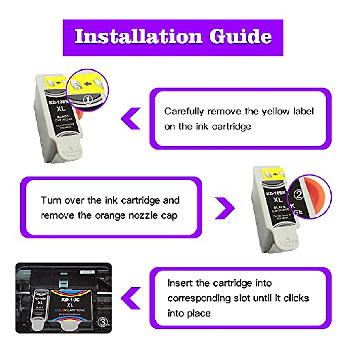 Replacements for Kodak 10XL 10B 10 Black Compatible Ink Cartridge 5 Pack Black Ink Use for Kodak 5100 5300 5500 ESP3250 ESP5250 ESP3 ESP5 ESP7 ESP9 Hero 7.1, 9.1 Printers