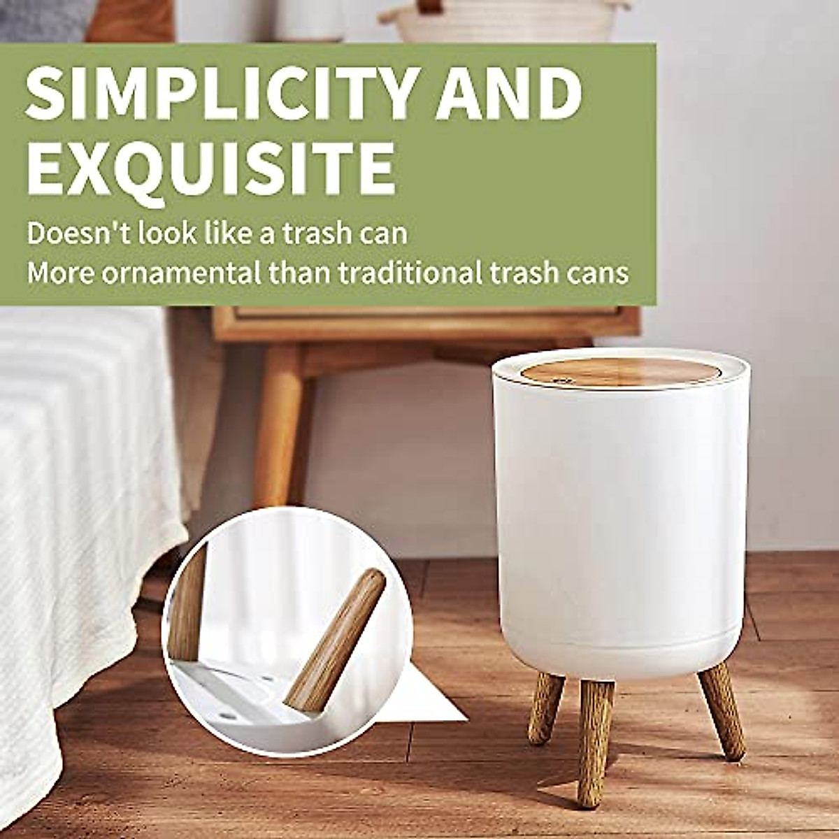 Trash can，7Liter/1.8 Gallon Garbage can with Press top Lid，Nordic Modern Waste Basket，Plastic Trash bin Suitable for Kitchen, Bathroom, Bedroom, Living Room, Office, Outdoor，Dog Proof Trash can