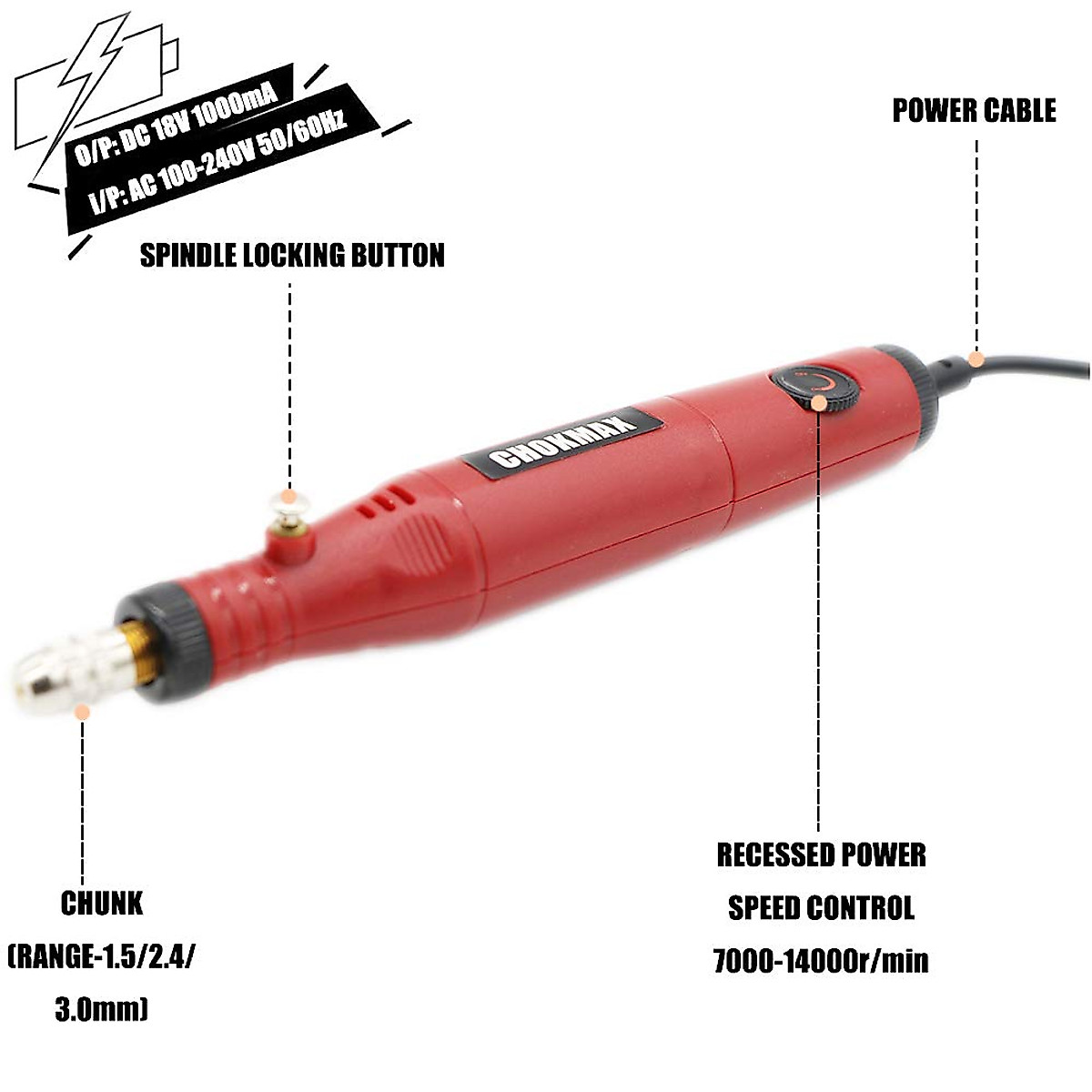CHOKMAX Rotary Tool Kit, 18V MRT18VAC Electric Mini Grinder Electric Handle Nail Drill with Variable Speed 40pcs Accessories Multi-Tool for Polishing, Cleaning and Engraving
