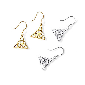 ChicSilver Celtic Earrings Gold 925 Sterling Silver Drop Earrings Trinity Knot Hypoallergenic Earrings for Women