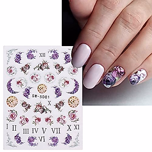 JMEOWIO 3D Spring Embossed Flower Nail Art Stickers Decals Self-Adhesive Pegatinas Uñas 5D Floral Nail Supplies Nail Art Design Decoration Accessories 5 Sheets