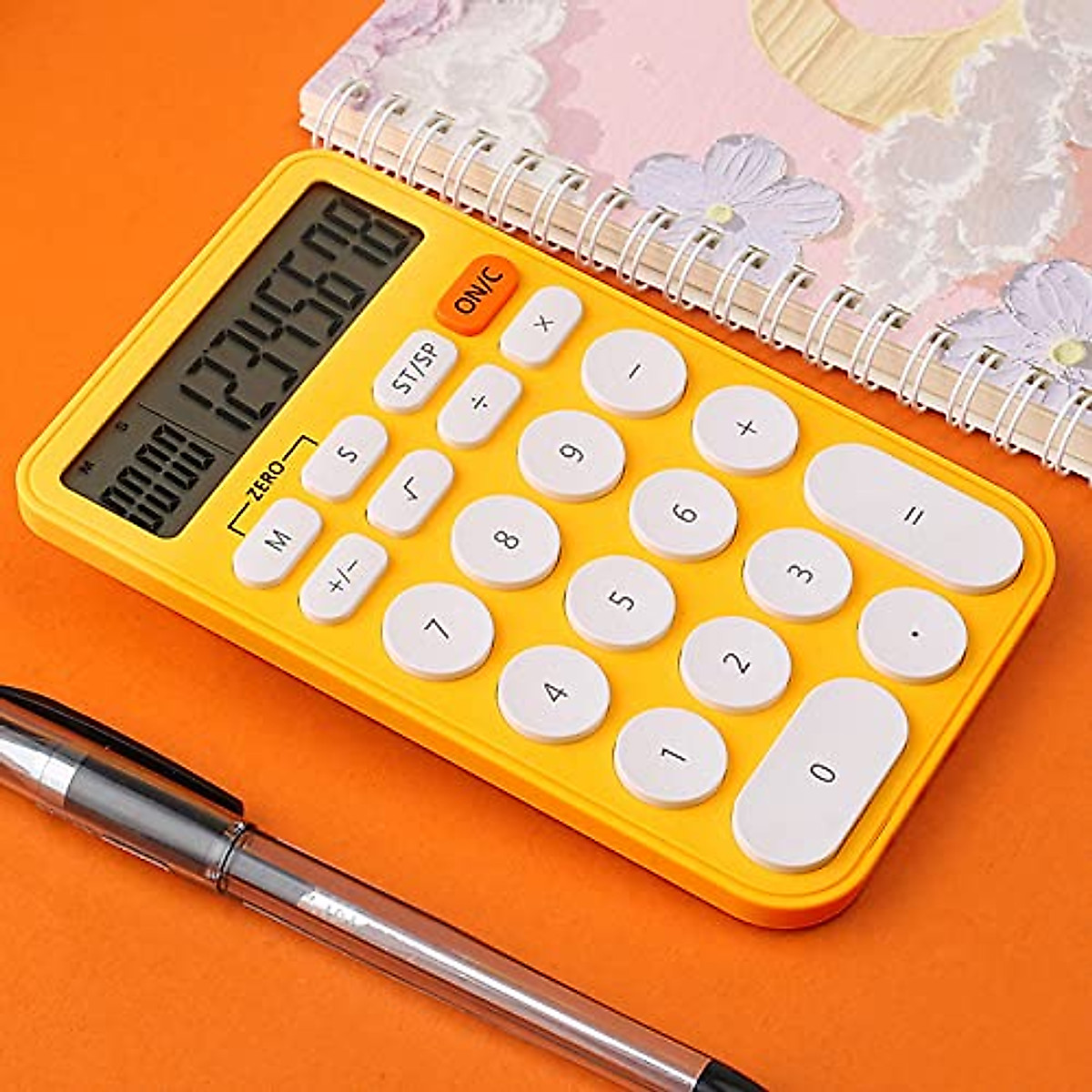 VEWINGL Standard Calculator 12 Digit,with Timers and Alarm Clock,Calculator with Large LCD Display for Office,School,Home & Business Use,Automatic Sleep,with Battery(Yellow)